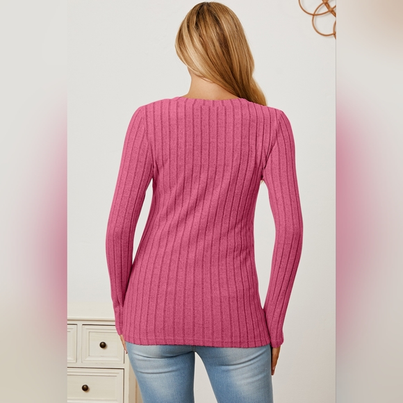 Basic Bae | Tops | Basic Bae Full Size Ribbed Vneck Long Sleeve Tshirt ...